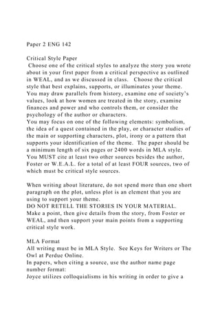 Paper 2 ENG 142Critical Style Paper Choose one of the critic.docx