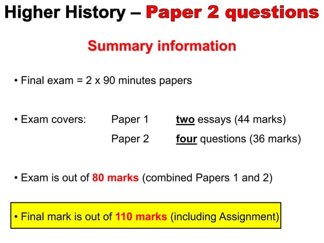 Higher History Paper 2 questions - general information | PPTX