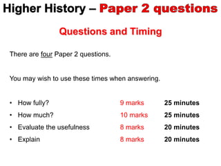 Higher History Paper 2 questions - general information | PPTX