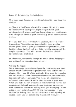 Paper # 2 Relationship Analysis PaperThis paper must focus on .docx