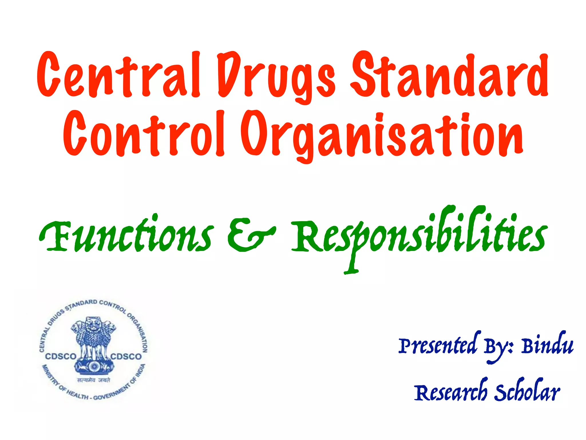 CDSCO- Functions & Responsibilities | PDF