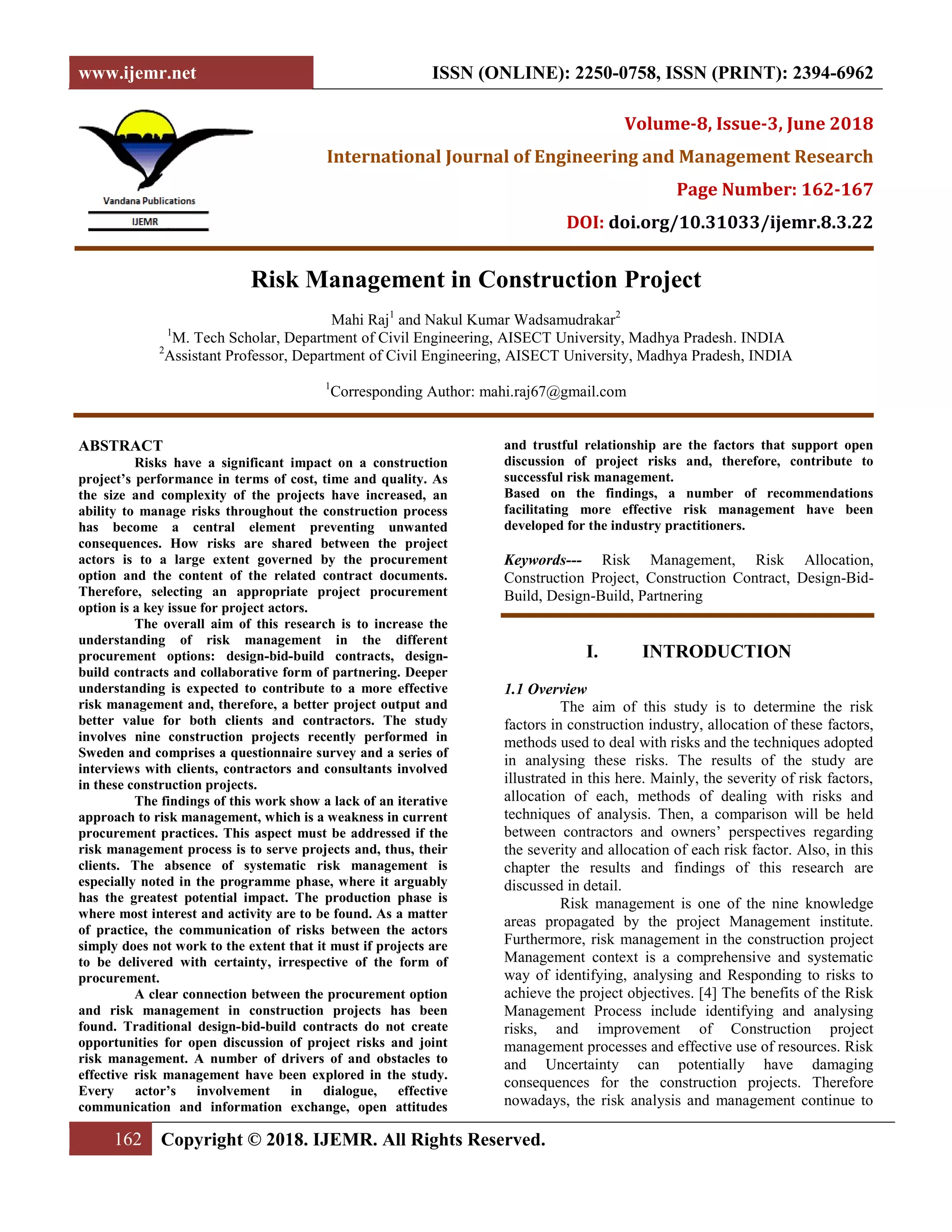 Risk Management in Construction Project | PDF