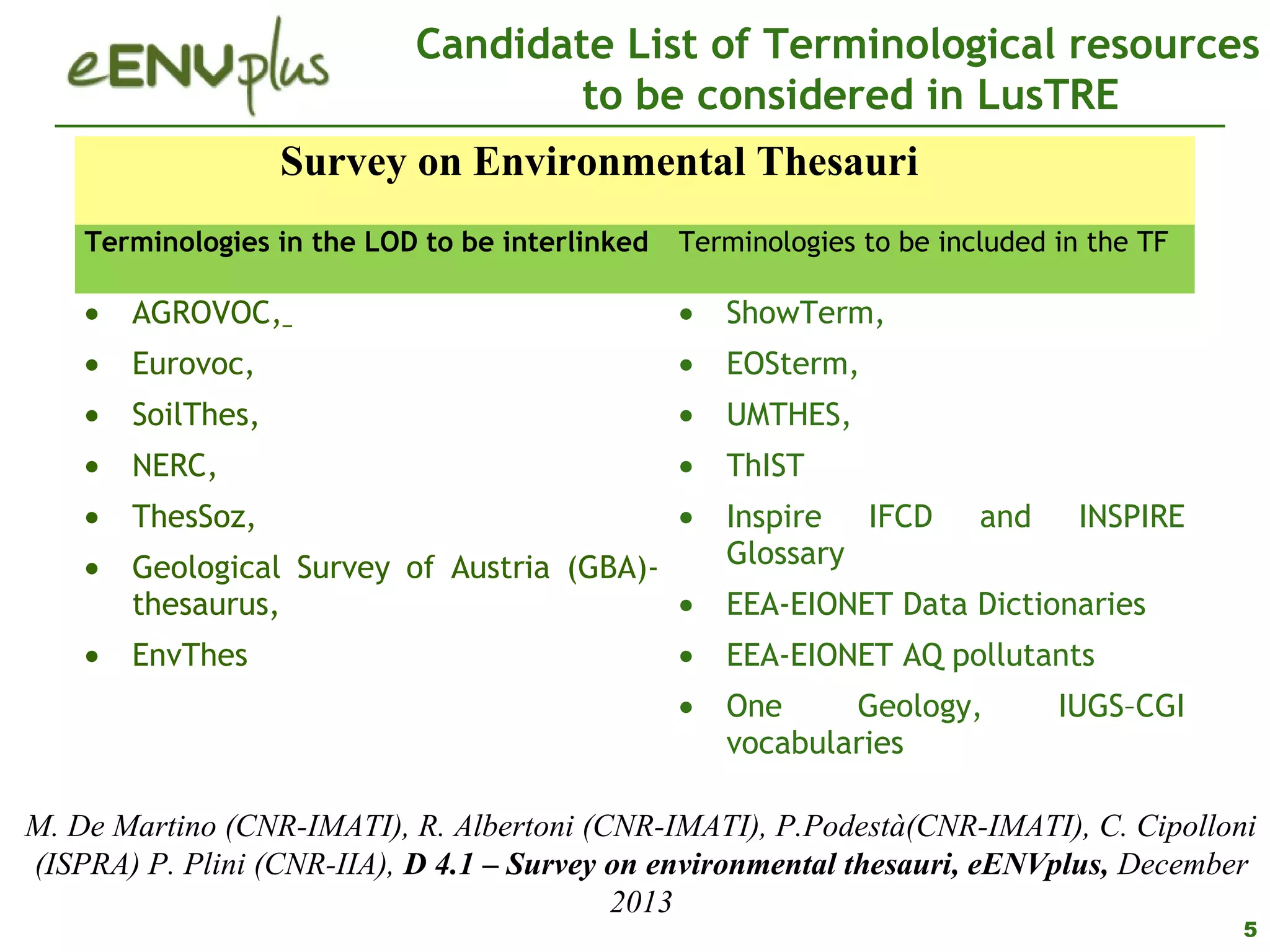 LusTRE: a Linked Thesaurus fRamework for Environment | PPT