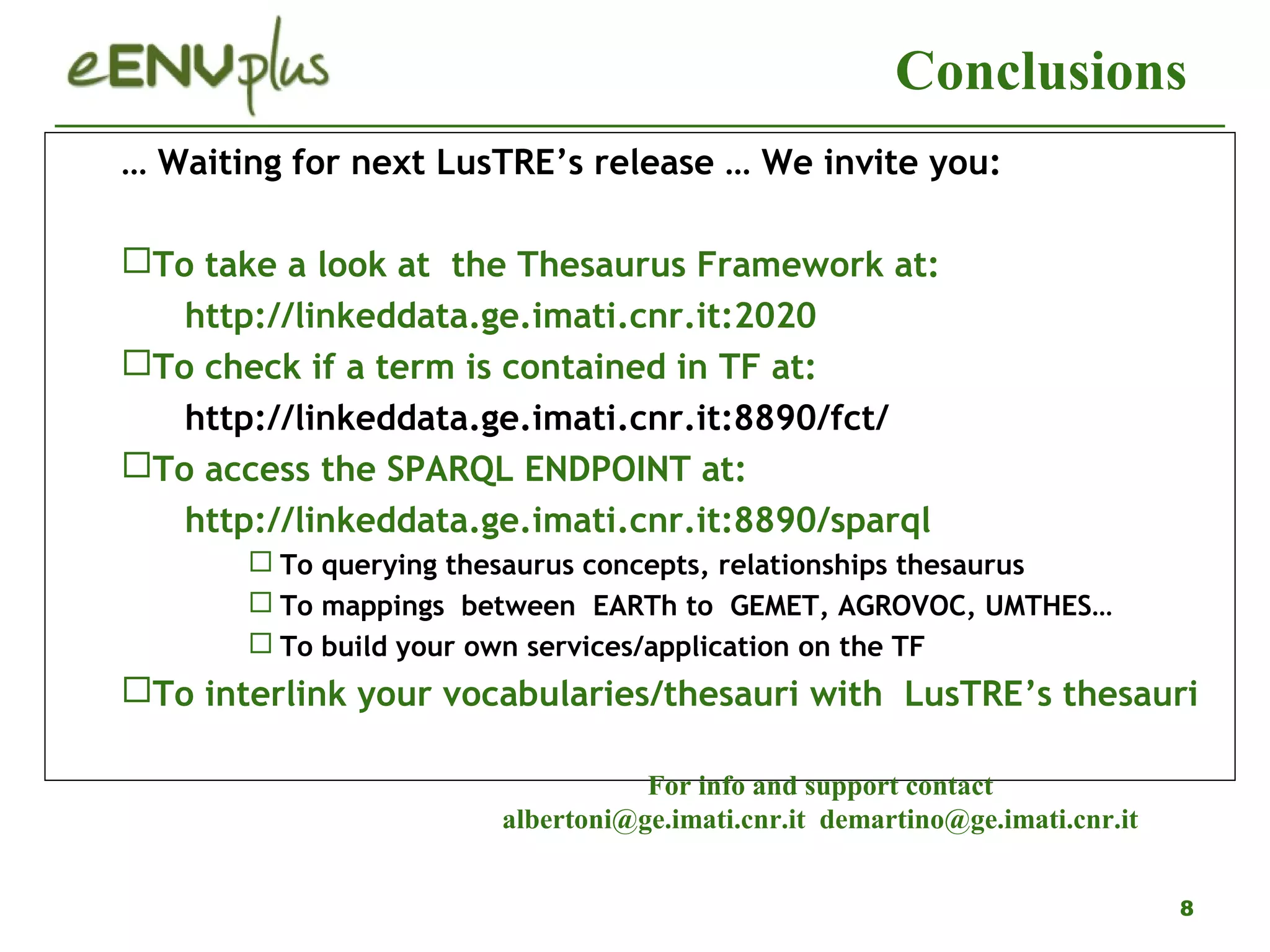 LusTRE: a Linked Thesaurus fRamework for Environment | PPT