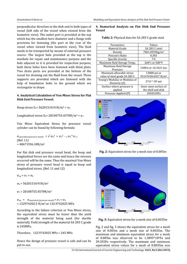 Modelling and Equivalent Stress Analysis of Flat Dish End Pressure Vessel | PDF