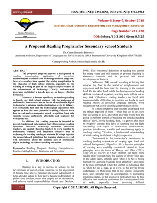A Proposed Reading Program for Secondary School Students | PDF