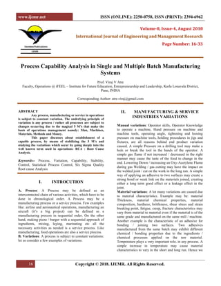 Process Capability Analysis in Single and Multiple Batch Manufacturing ...