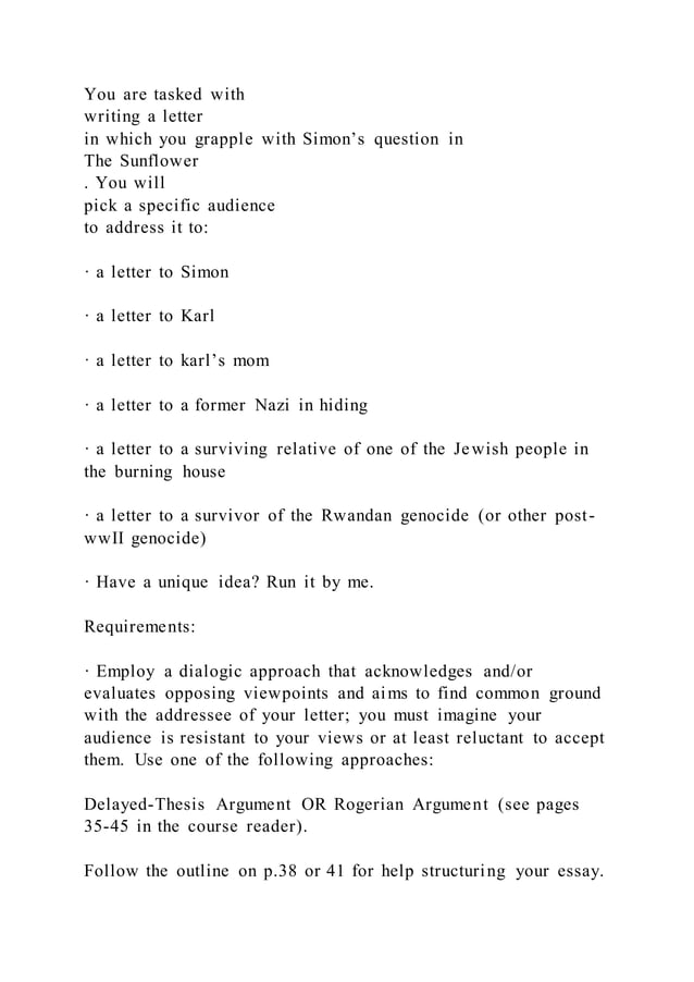 Paper #3 The sunflower Letter for simon’s conscienceDue | DOCX | Death ...