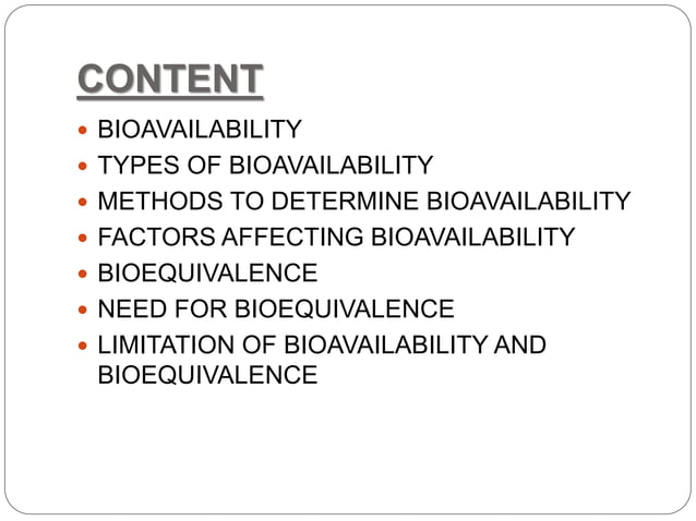 BIOAVAILABILITY AND BIOEQIVALENCE | PPTX | Pharmaceutical Industry ...