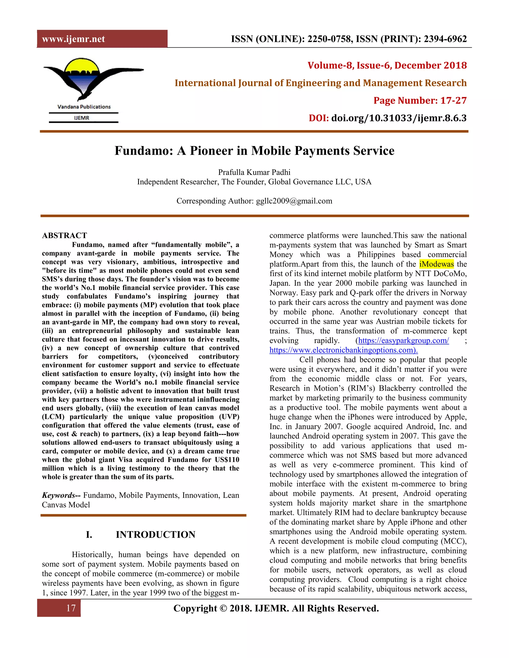 Fundamo: A Pioneer in Mobile Payments Service | PDF
