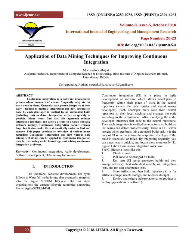 Application of Data Mining Techniques for Improving Continuous Integration | PDF