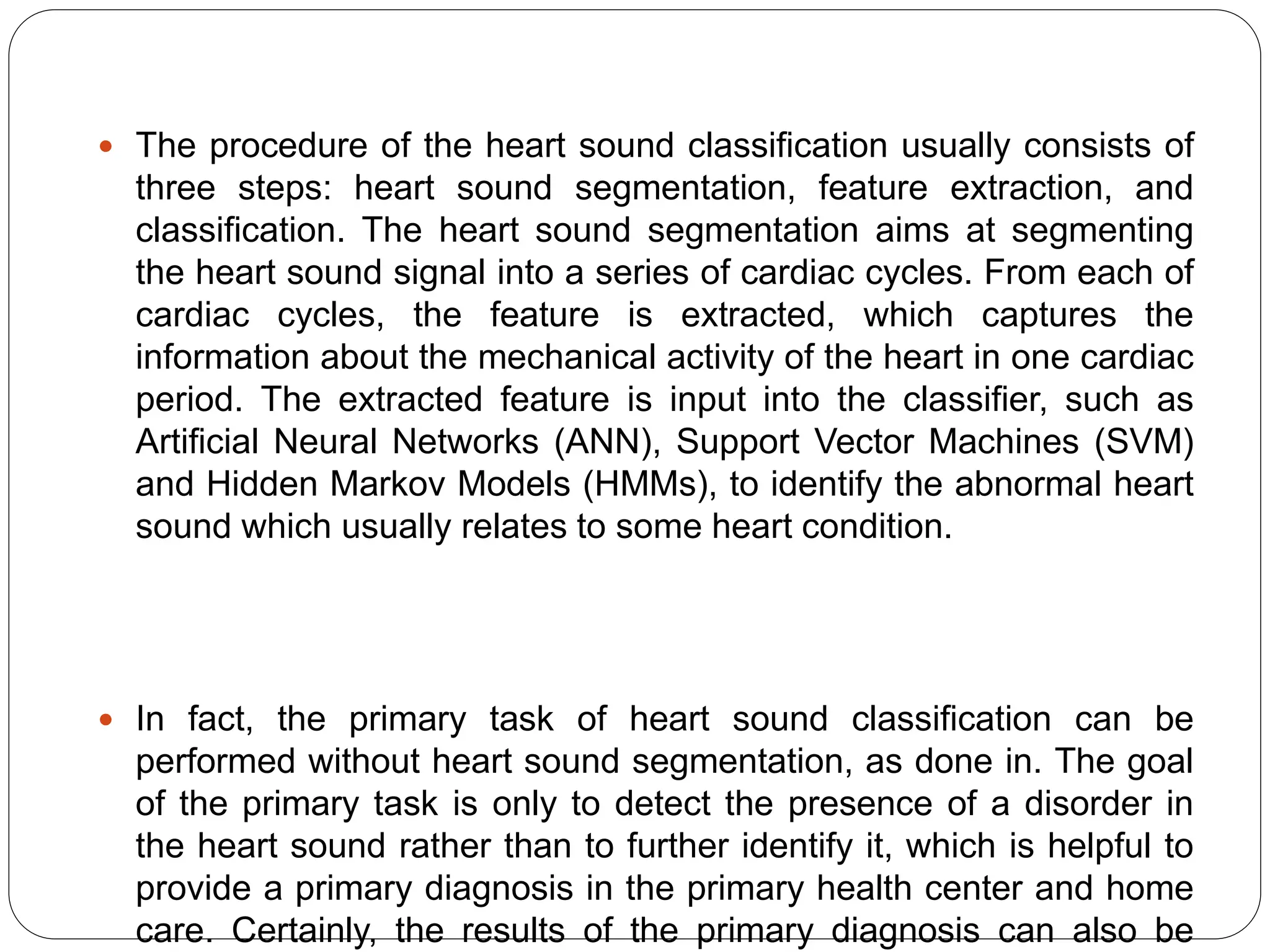 Research paper ppt on Heart sound classification and application | PPT