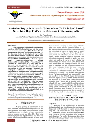 Analysis of Polycyclic Aromatic Hydrocarbons (PAHs) in Road Runoff Water from High Traffic Area ...