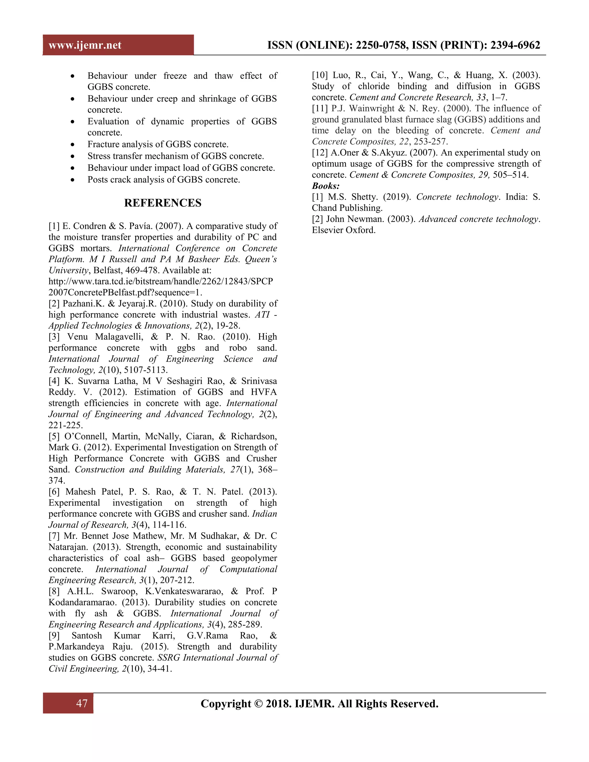 Study and Analysis of Strength of GGBS Concrete | PDF