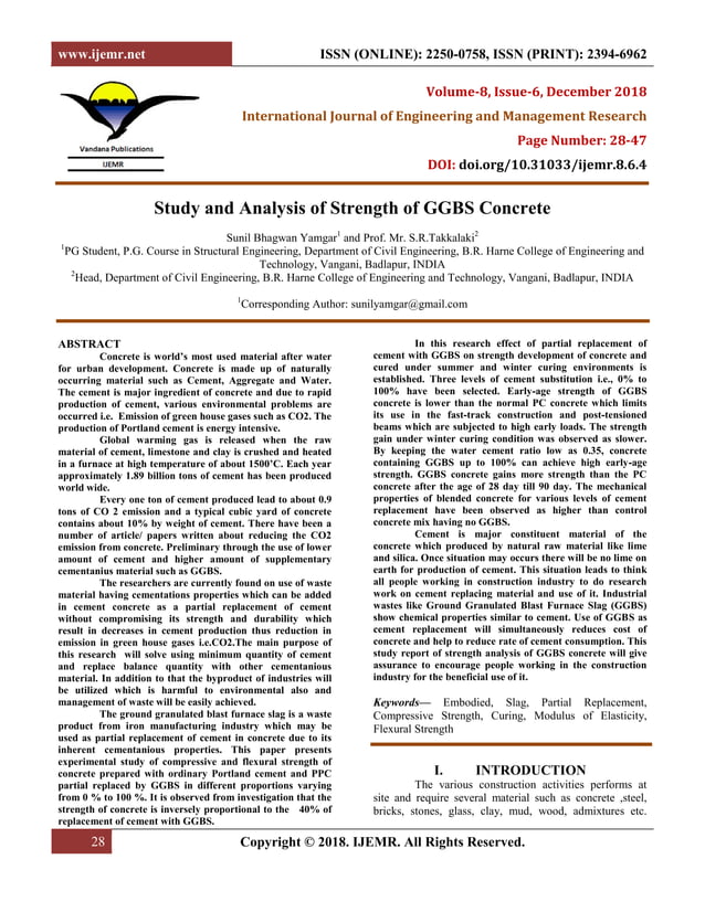 Study and Analysis of Strength of GGBS Concrete | PDF | Civil Engineering Industry | Industries