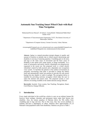 Automatic Suntracking Smart wheelchair with Real time navigation | PDF