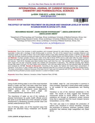 THE EFFECT OF WATER TREATMENT ON SELENIUM AND VANADIUM LEVELS OF WATER ...