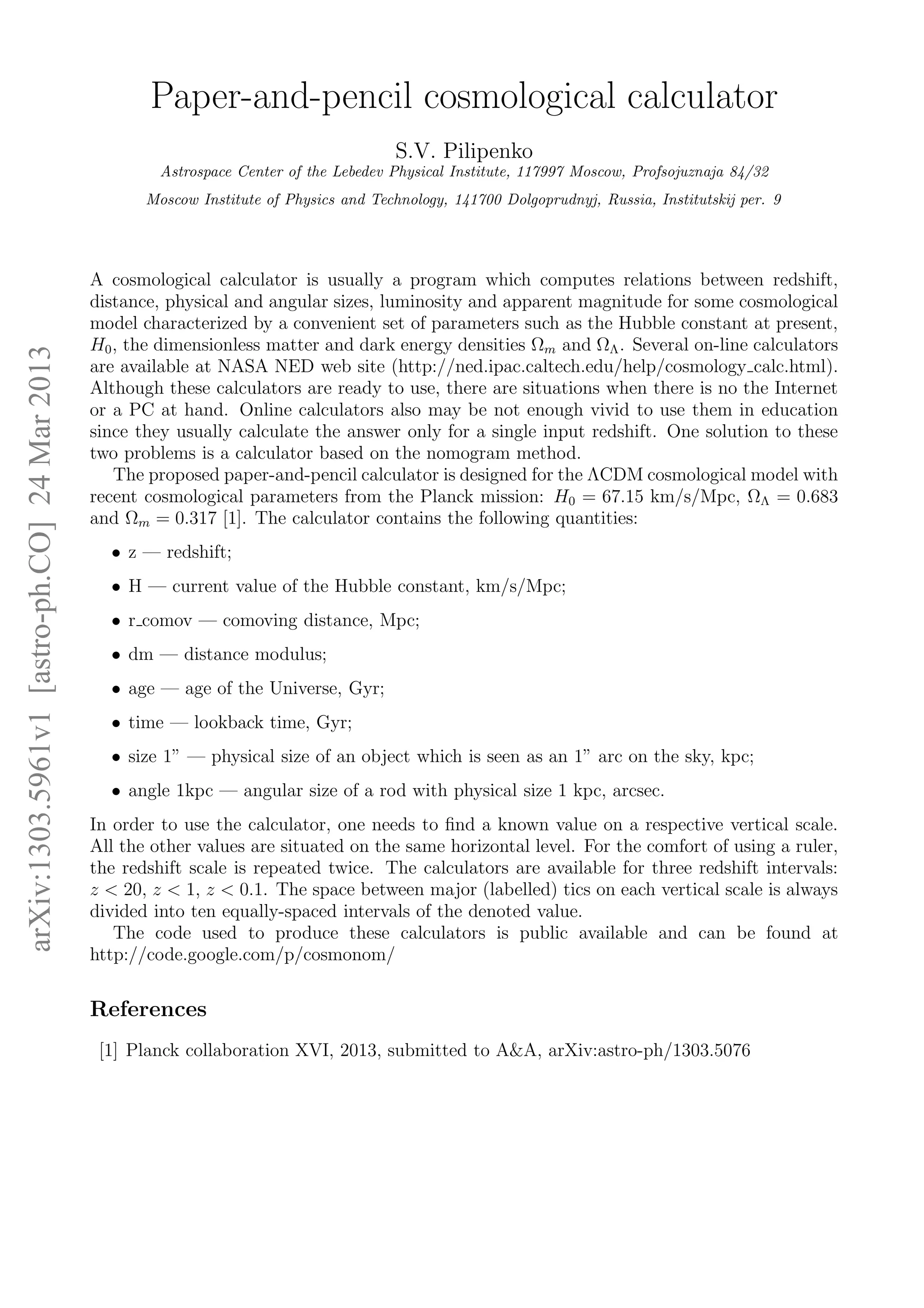 Paper and pencil_cosmological_calculator | PDF
