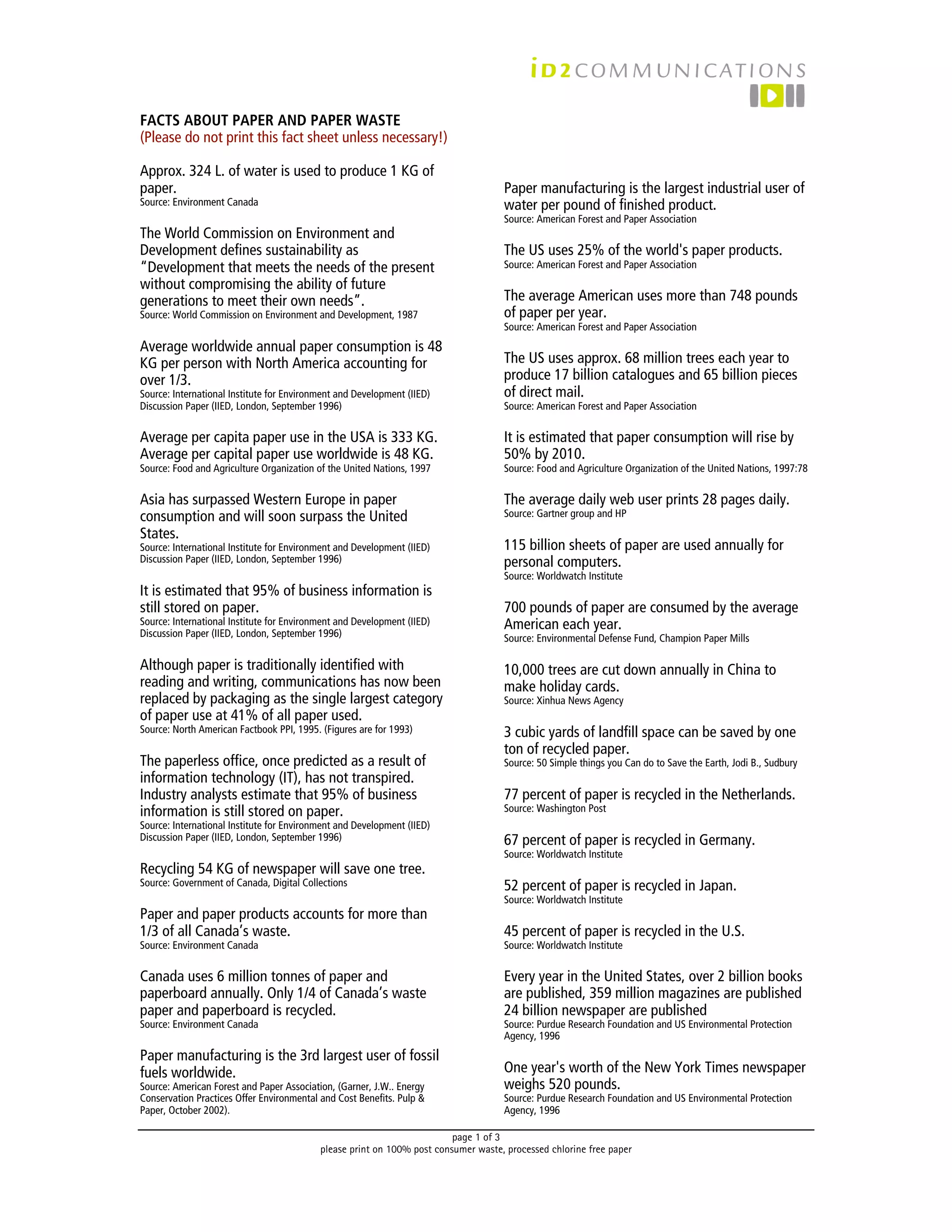 Paper and Paper Waste: Facts | PDF | Business | Business and Finance