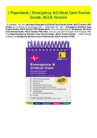 ( Paperback ) Emergency & Critical Care Pocket Guide, ACLS Version