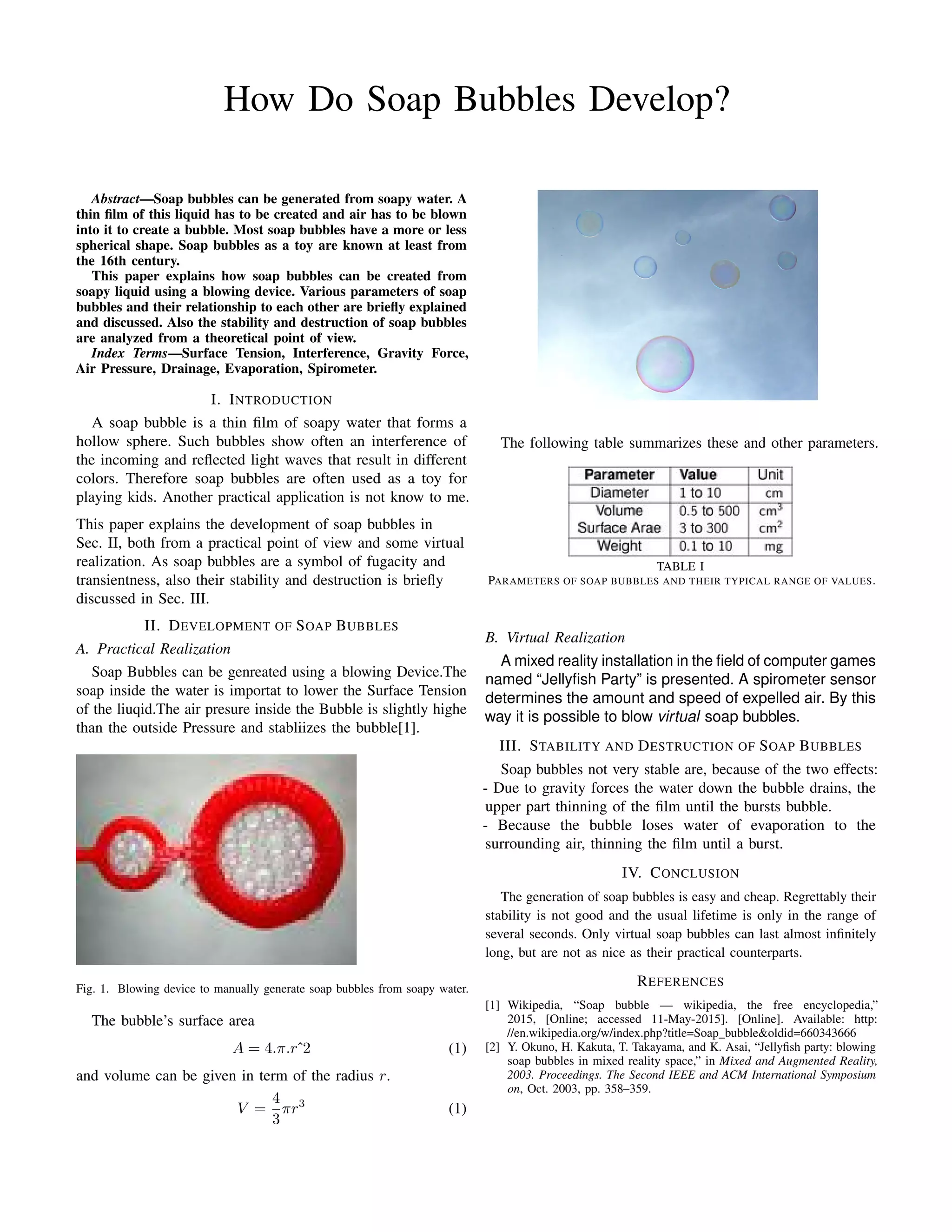 Example Paper "How Do Soap Bubbles Develop?" (bad version) | PDF