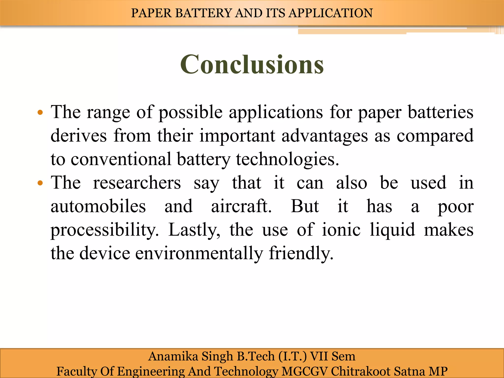 Paper batteryand its applications | PPTX