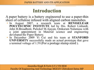 Paper batteryand its applications | PPTX