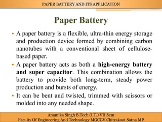 Paper batteryand its applications | PPTX
