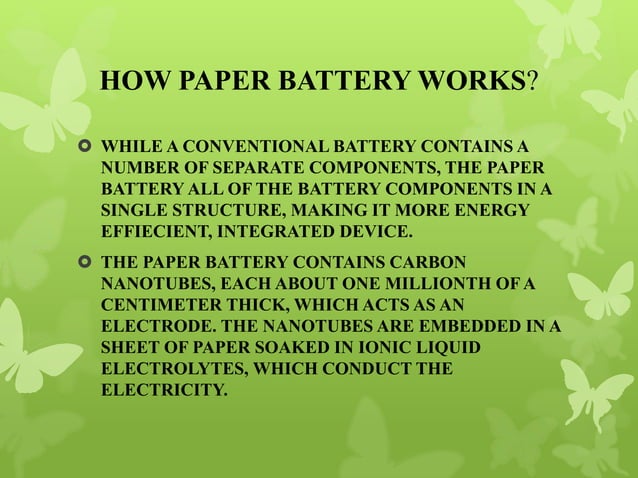 Paper battery ppt by kriti chaurasia | PPTX | Chemistry | Science