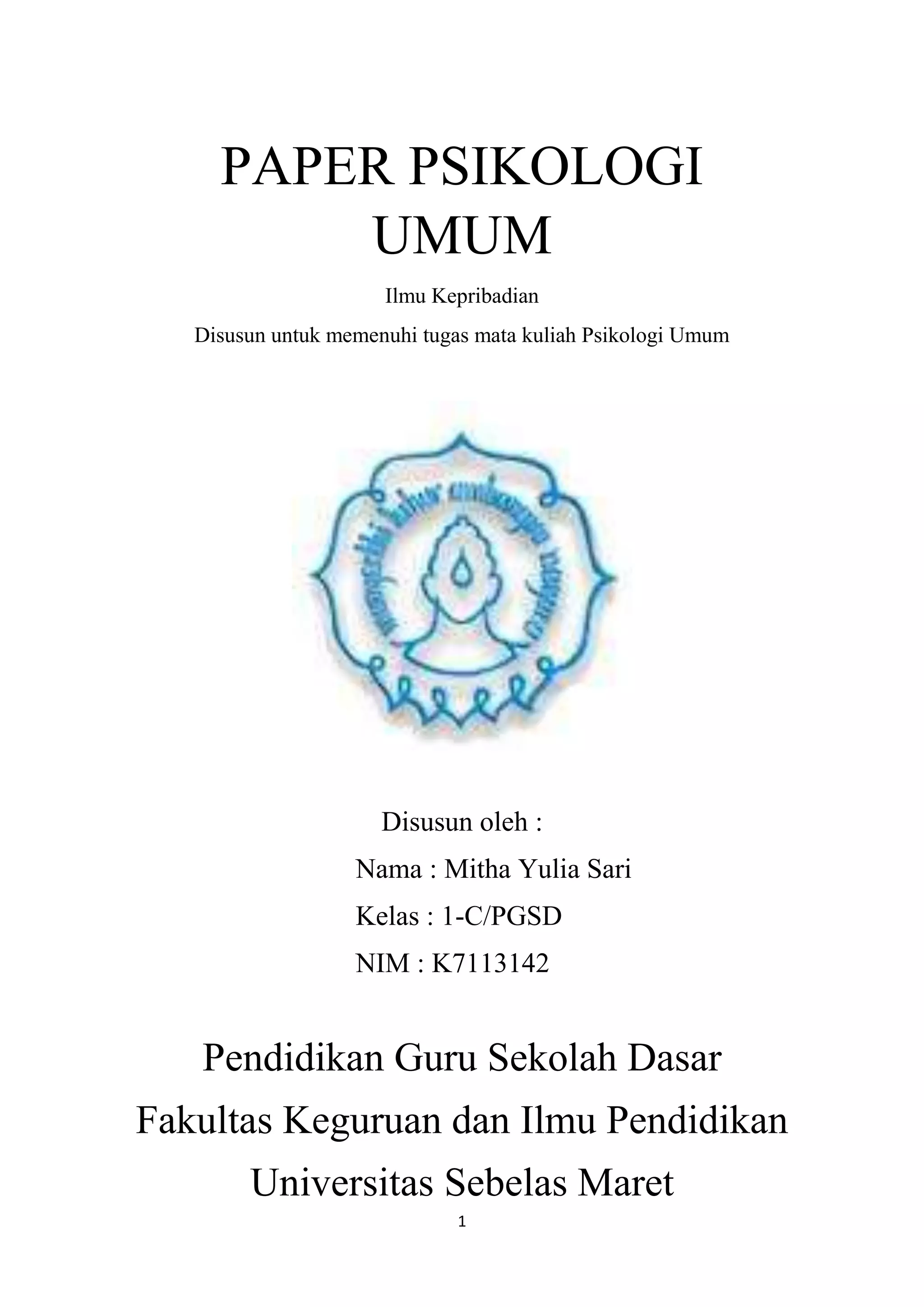 Paper Psikologi Umum, *Ilmu Kepribadian | DOCX