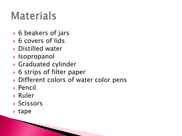 Paper chromatography experiment | PPTX | Chemistry | Science