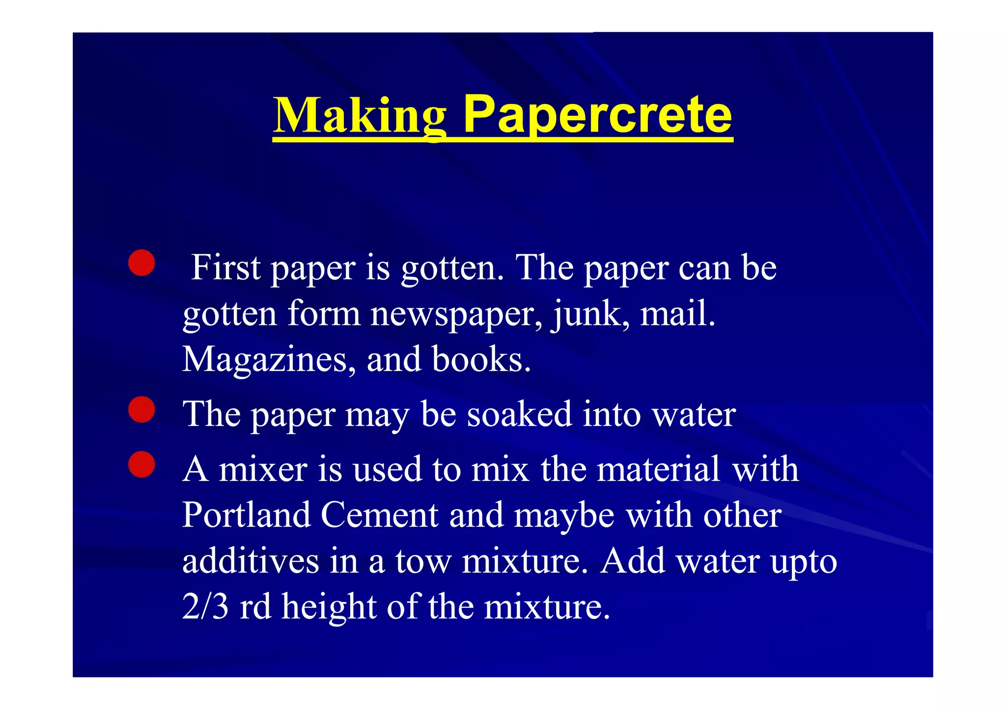 Papercrete presentation by udra balakrishnan | PDF