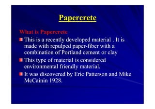 Papercrete presentation by udra balakrishnan | PDF