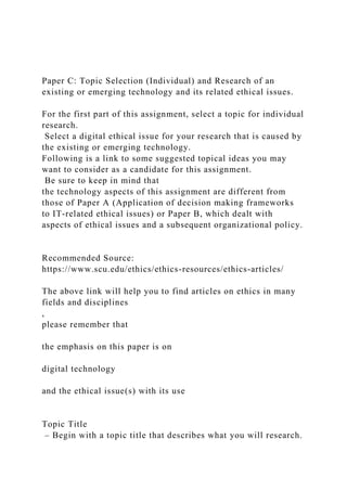 Paper C Topic Selection (Individual) and Research of an existin.docx