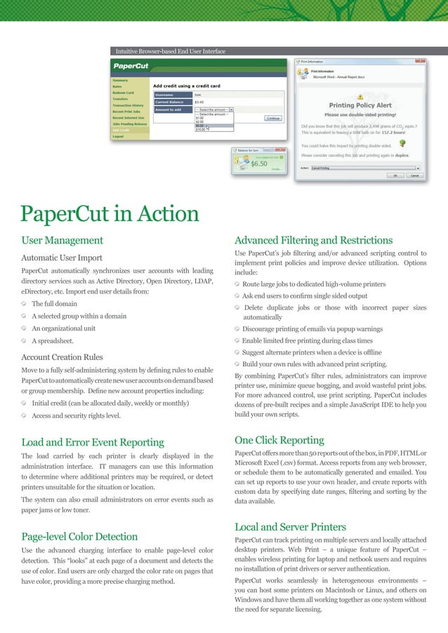 PaperCut Fact Sheet Overview | PDF