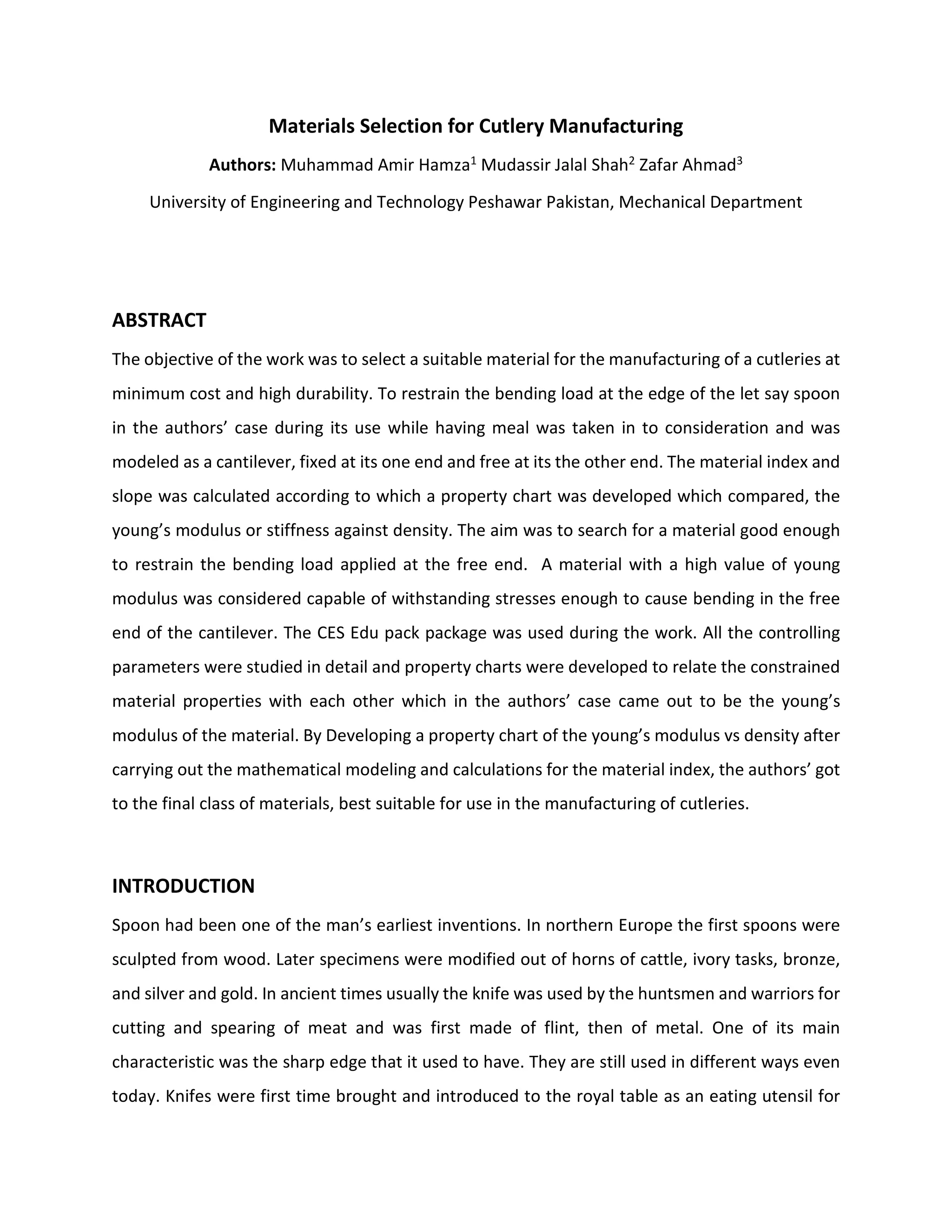 Material Selection for Paper cutlery manufacturing | PDF