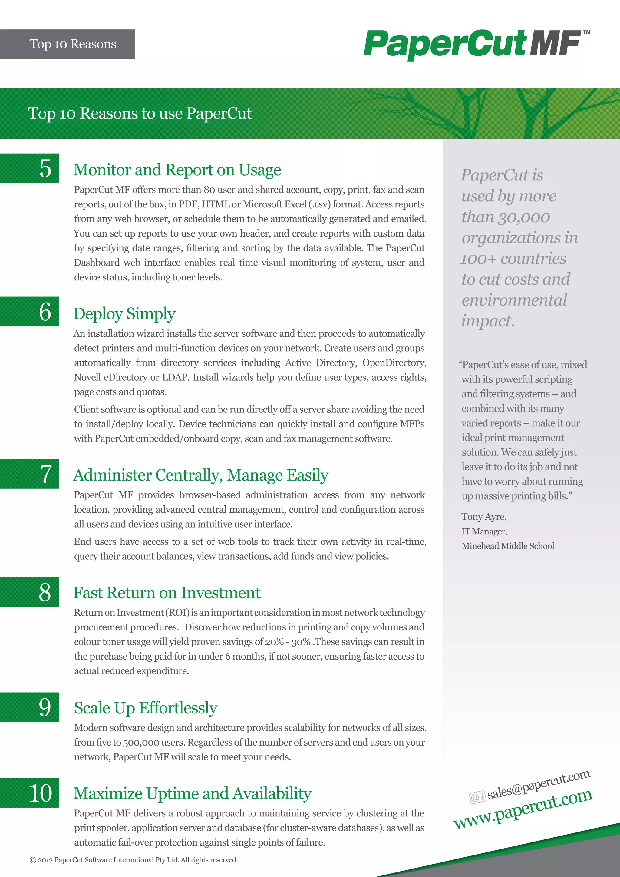 Top 10 reasons to implement PaperCut | PDF