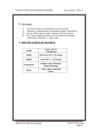 Paper cutting & rewinding machine project report SREESANGH P GHOSH | PDF