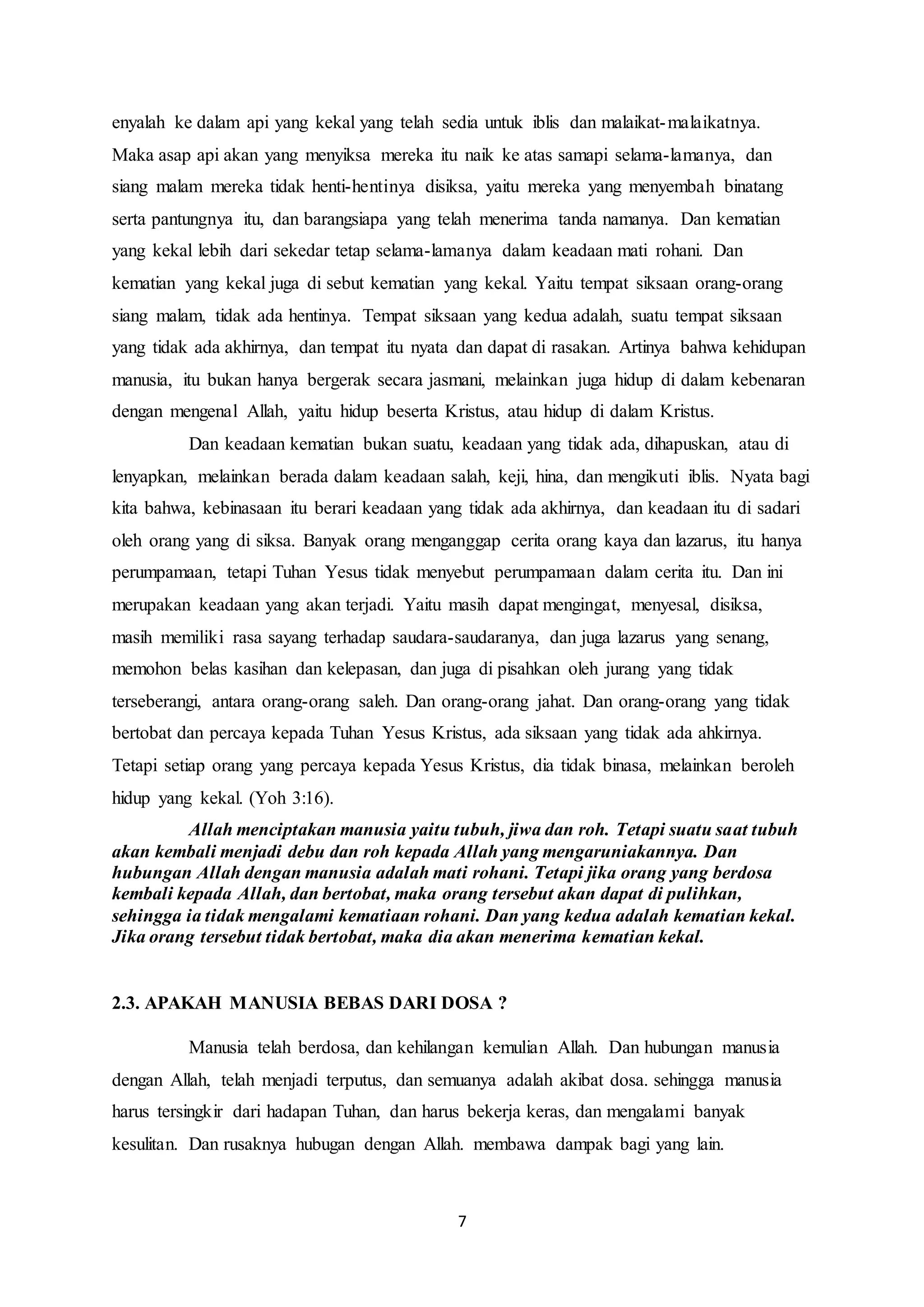 Paper dogmatika 3 (MANUSIA BEBAS DARI DOSA) | DOCX
