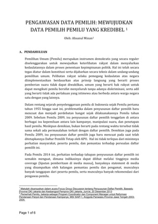 Pengawasan Penyusunan Daftar Pemilih Pemilu | PDF