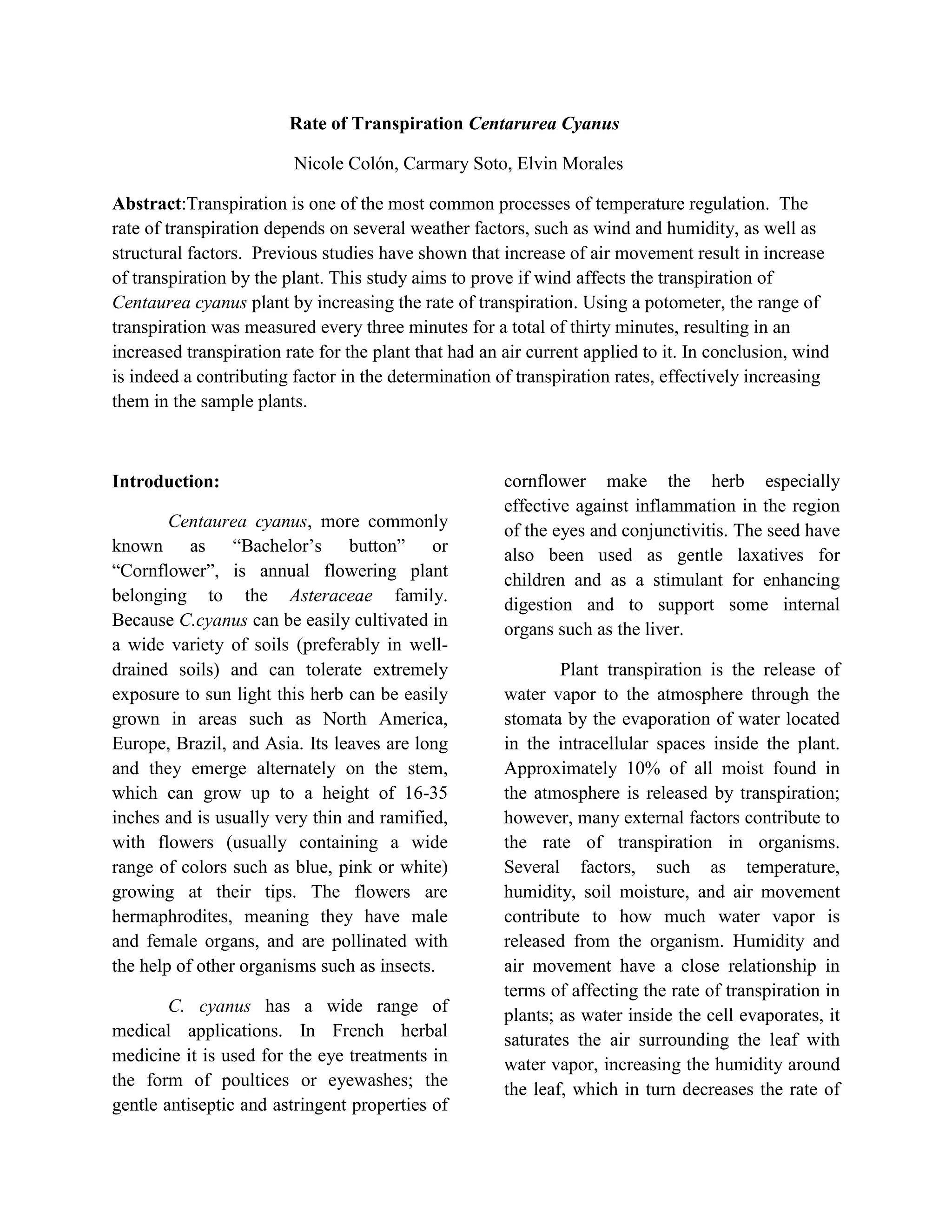 rate of transpiration | DOCX