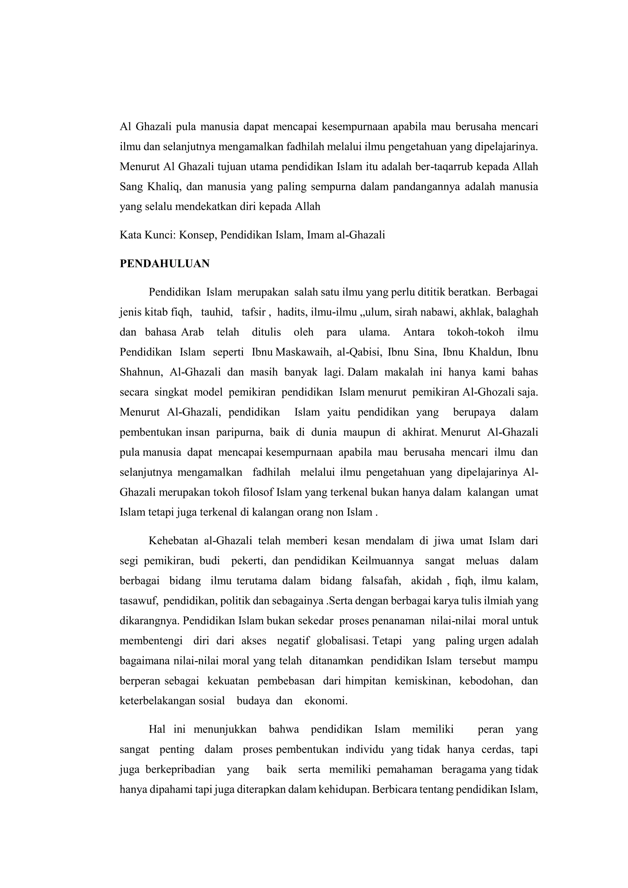 Konsep Pendidikan Islam Menurut Imam Al-Ghazali | DOCX