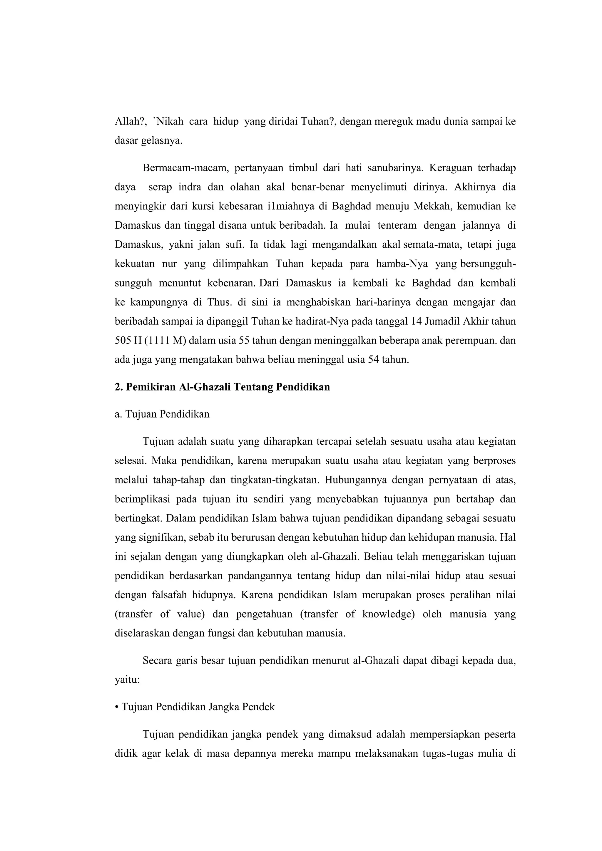 Konsep Pendidikan Islam Menurut Imam Al-Ghazali | DOCX