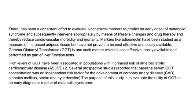 Ggt for metabolic syndrome.ggt for metabolic syndrome | PPT