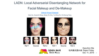 社内論文読み会 LADN: Local Adversarial Disentangling Network for Facial Makeup and De-Makeup | PDF