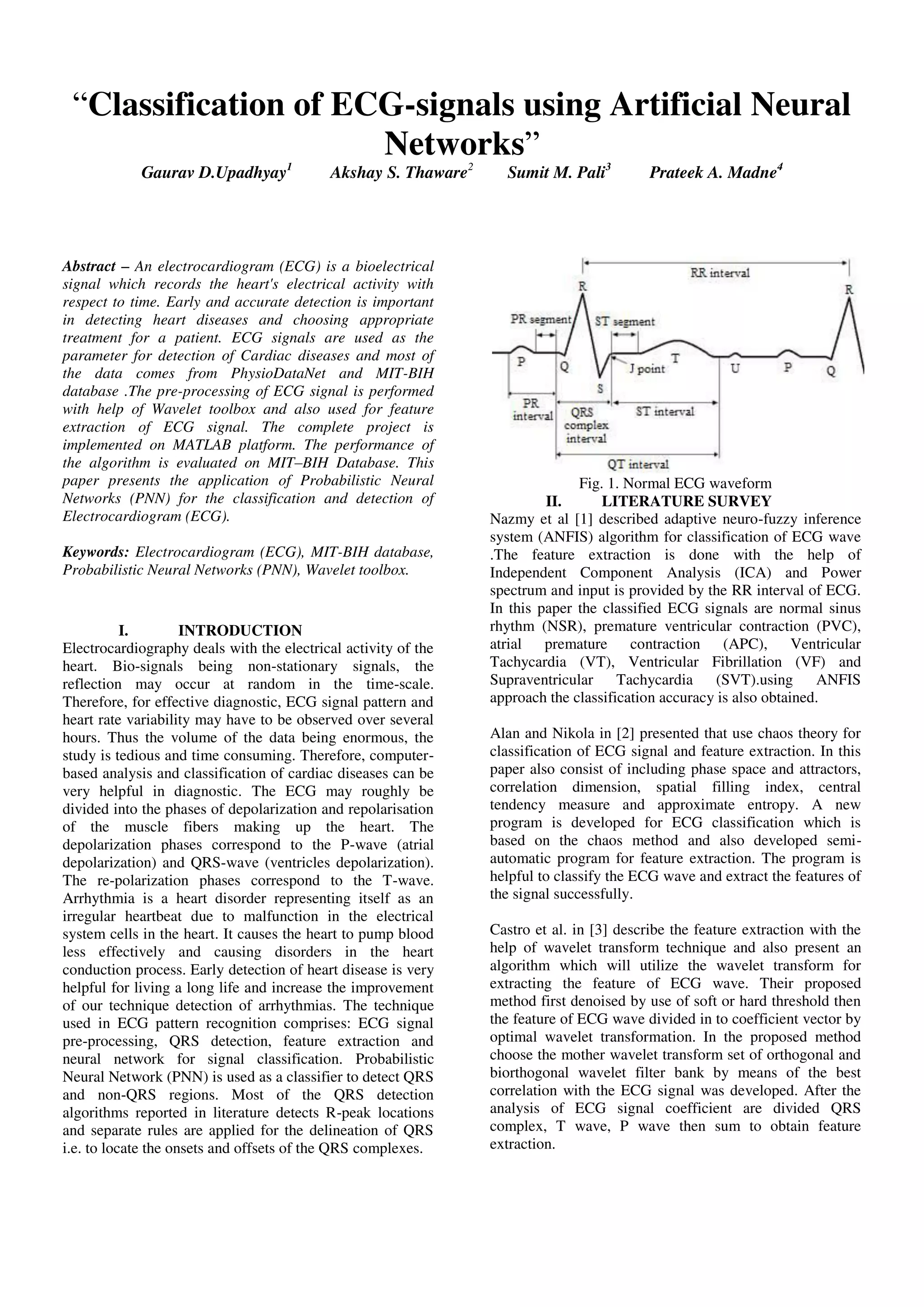 Classification Of Ecg Signal Using Artificial Neural Network Pdf