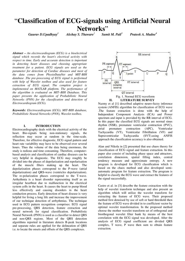 Classification Of Ecg Signal Using Artificial Neural Network Pdf