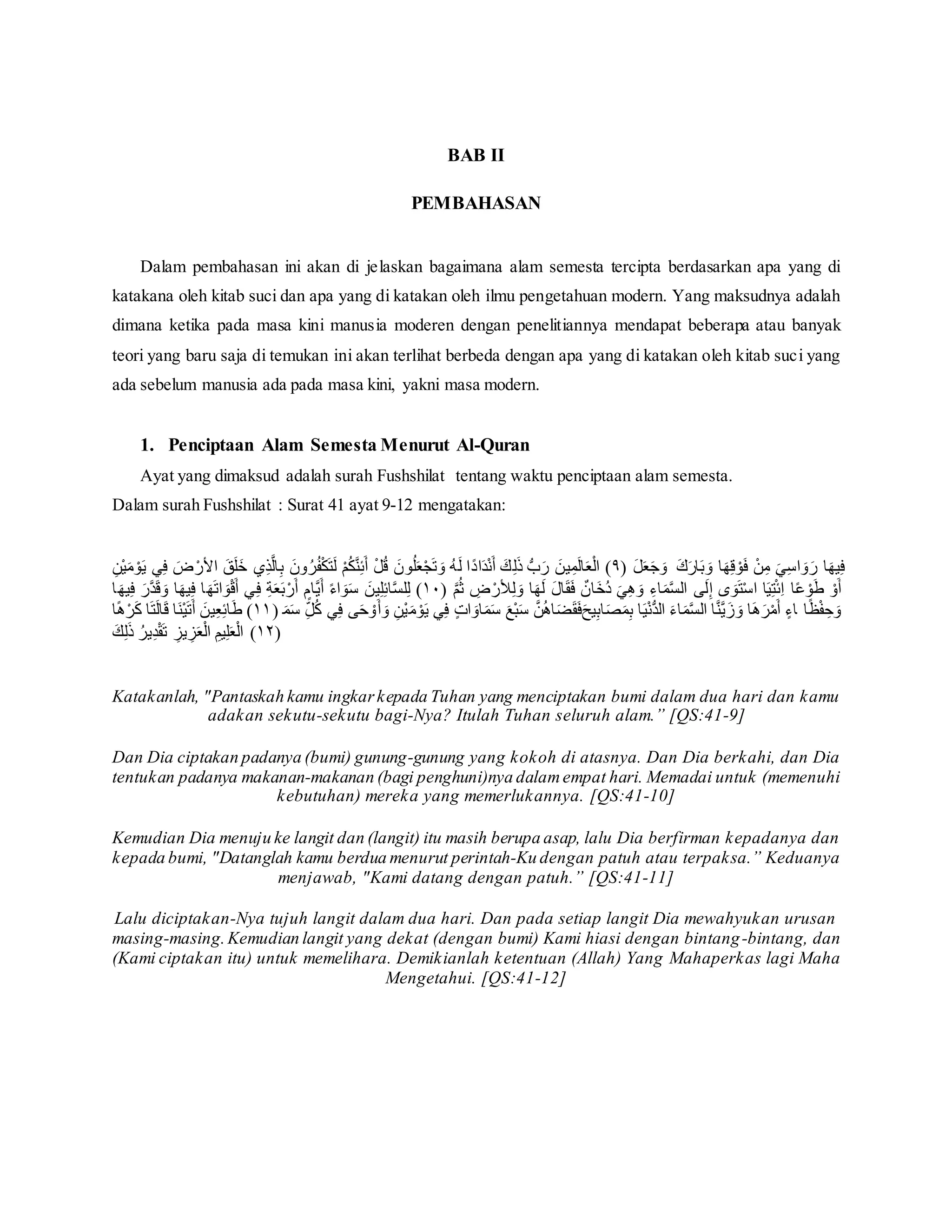 penciptaan alam semesta menurut alkitab | DOCX
