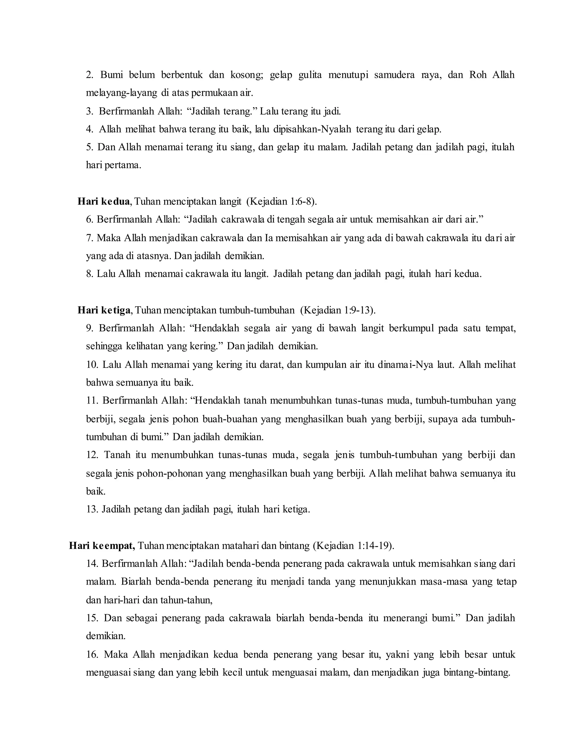 penciptaan alam semesta menurut alkitab | DOCX