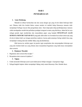 penciptaan alam semesta menurut alkitab | DOCX